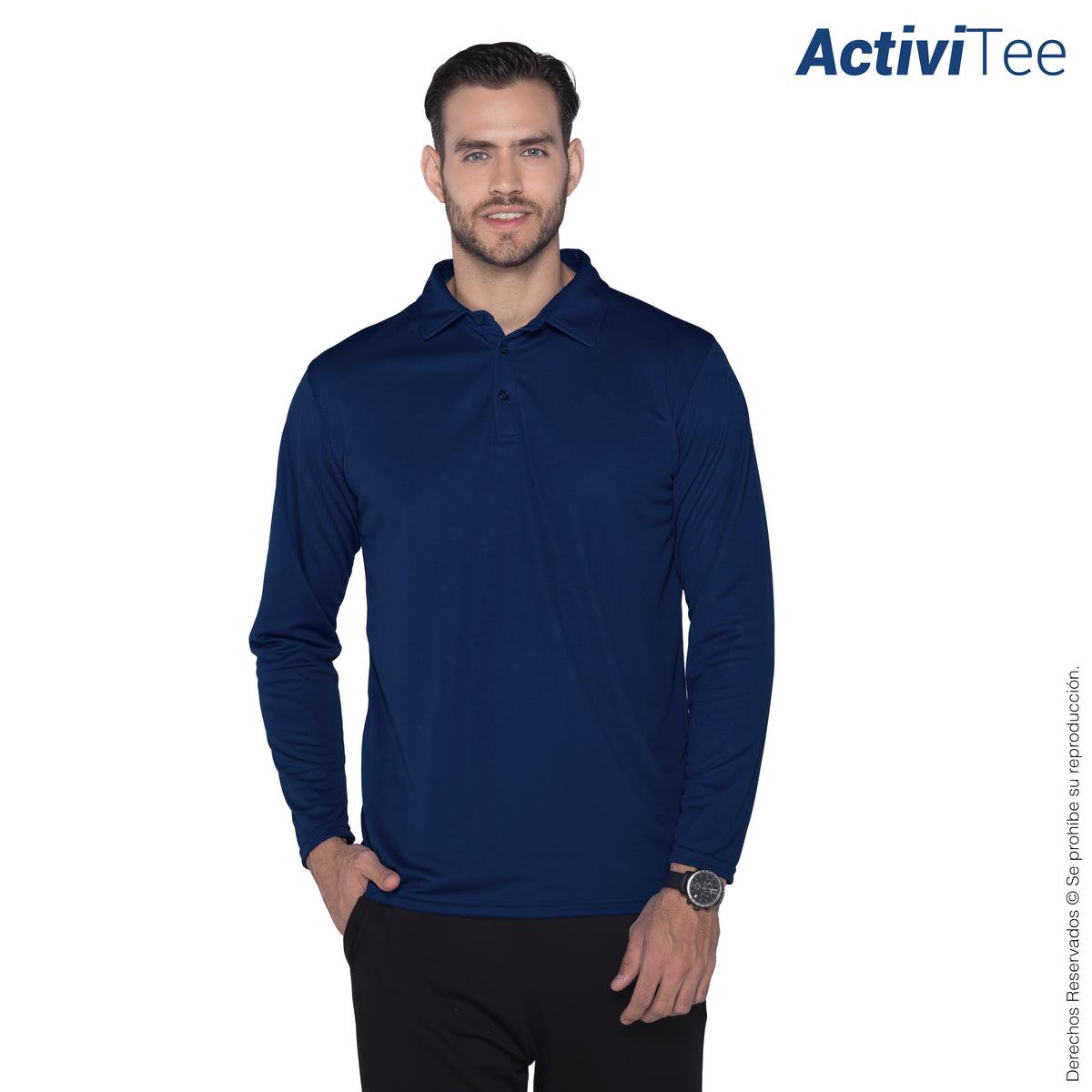 Playera Tipo Polo Manga Larga Para Caballero 100 Poliéster Color