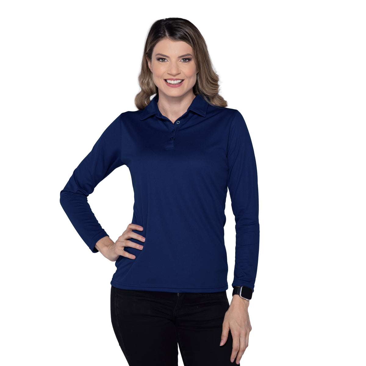 Playera Tipo Polo Manga Larga Con Silueta Para Dama 100 Poliéster